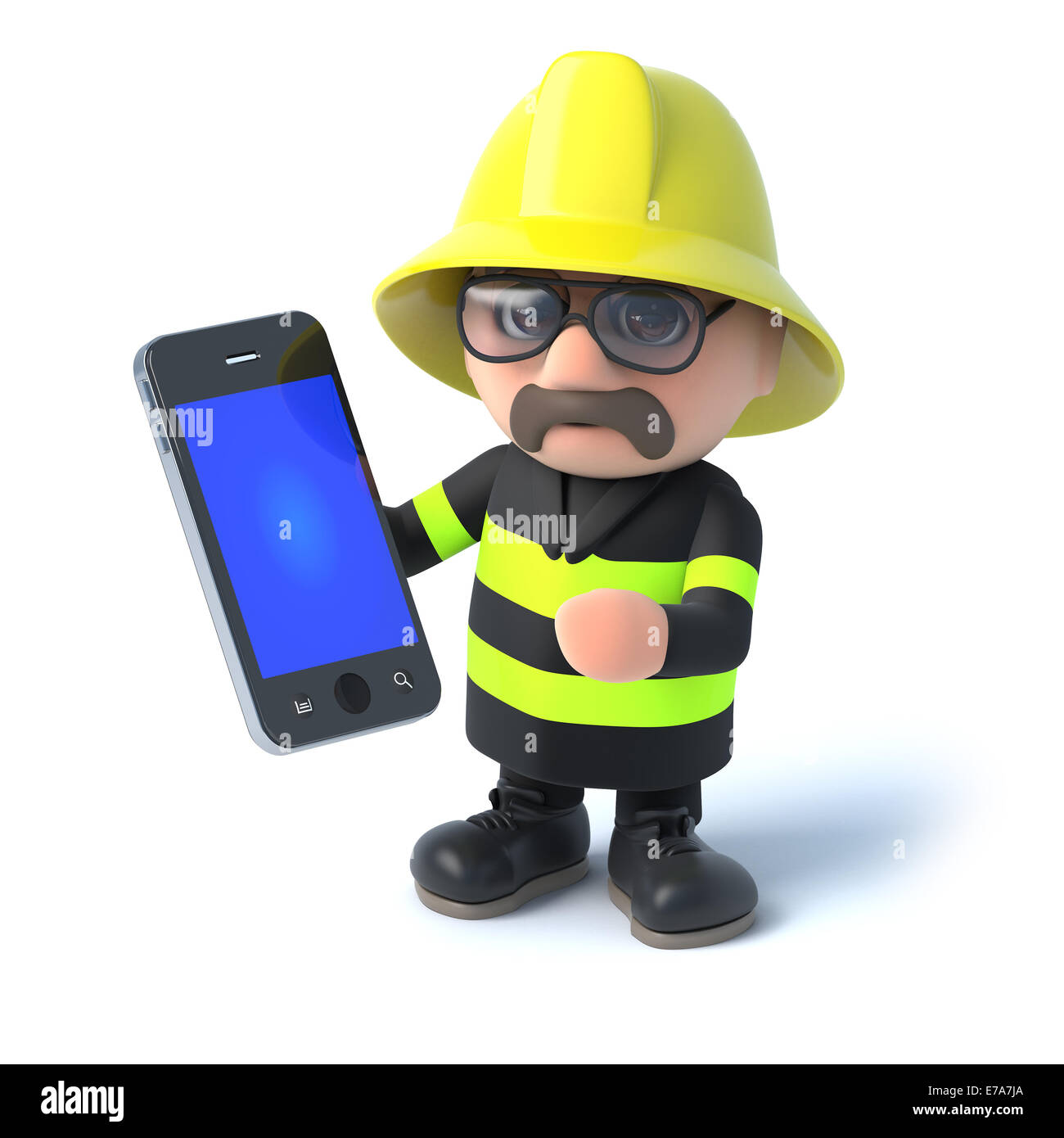 3d Fireman with smartphone Stock Photo - Alamy