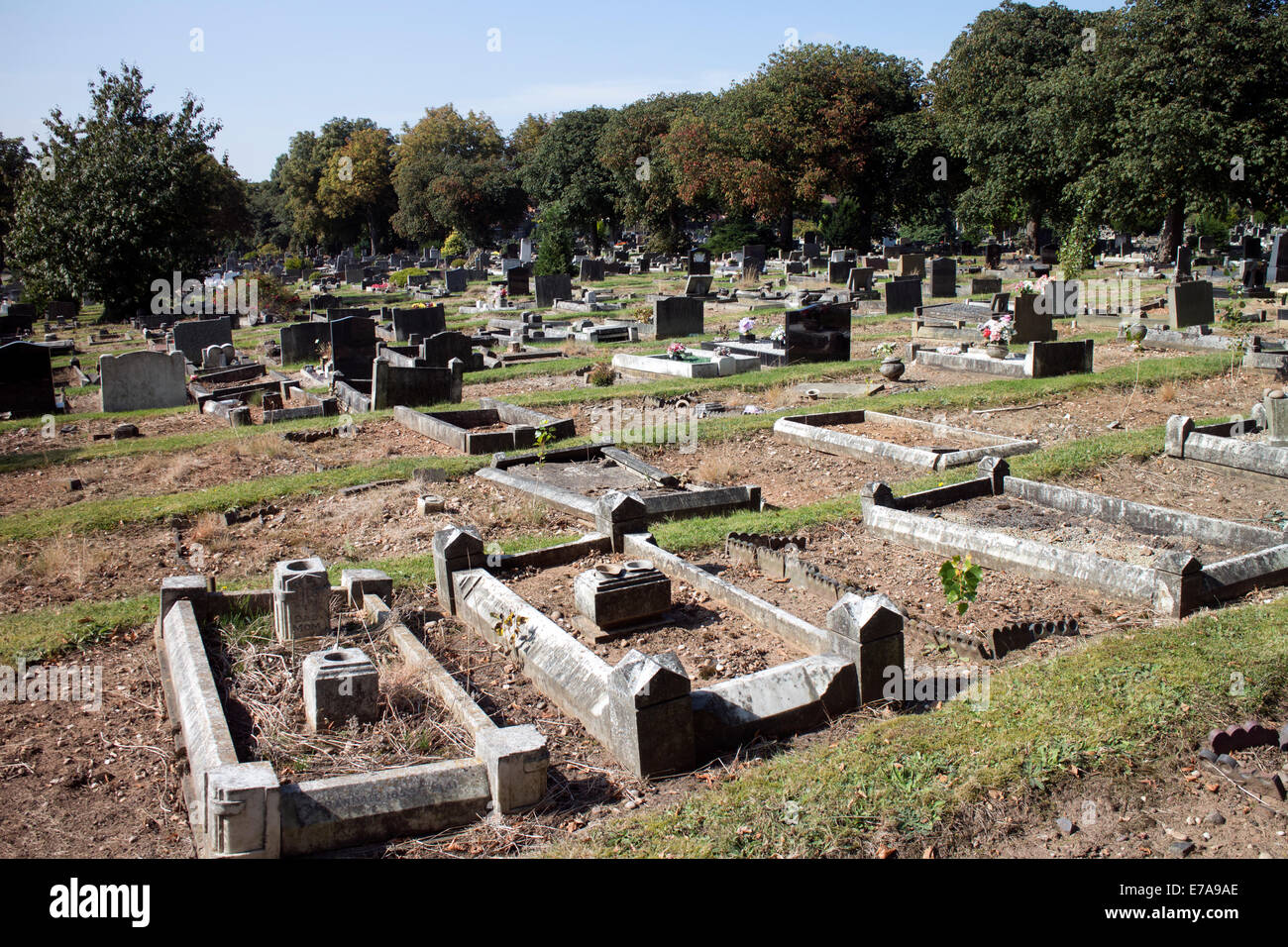 Derelict graves in Yardley Cemetery, Birmingham, West Midlands, England ...