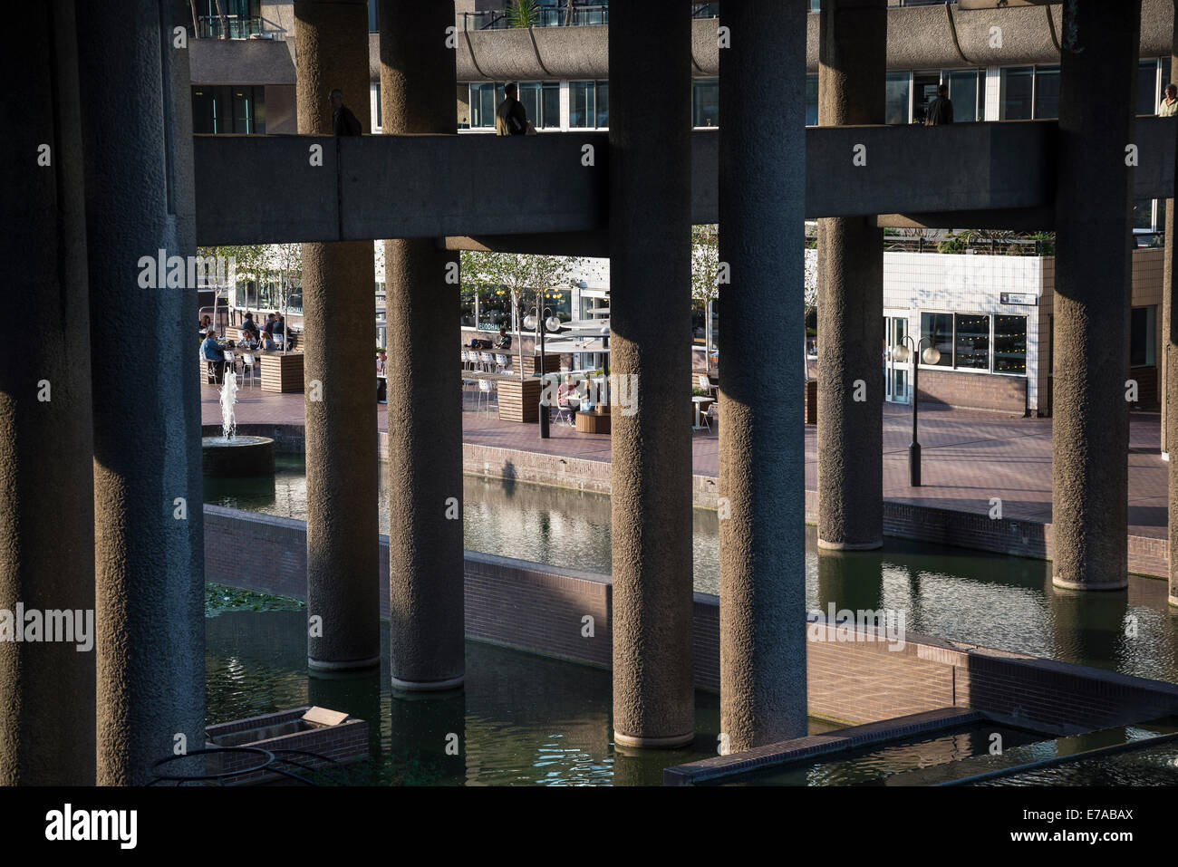 Barbican residential estate, View of Lakeside terrace through massive ...