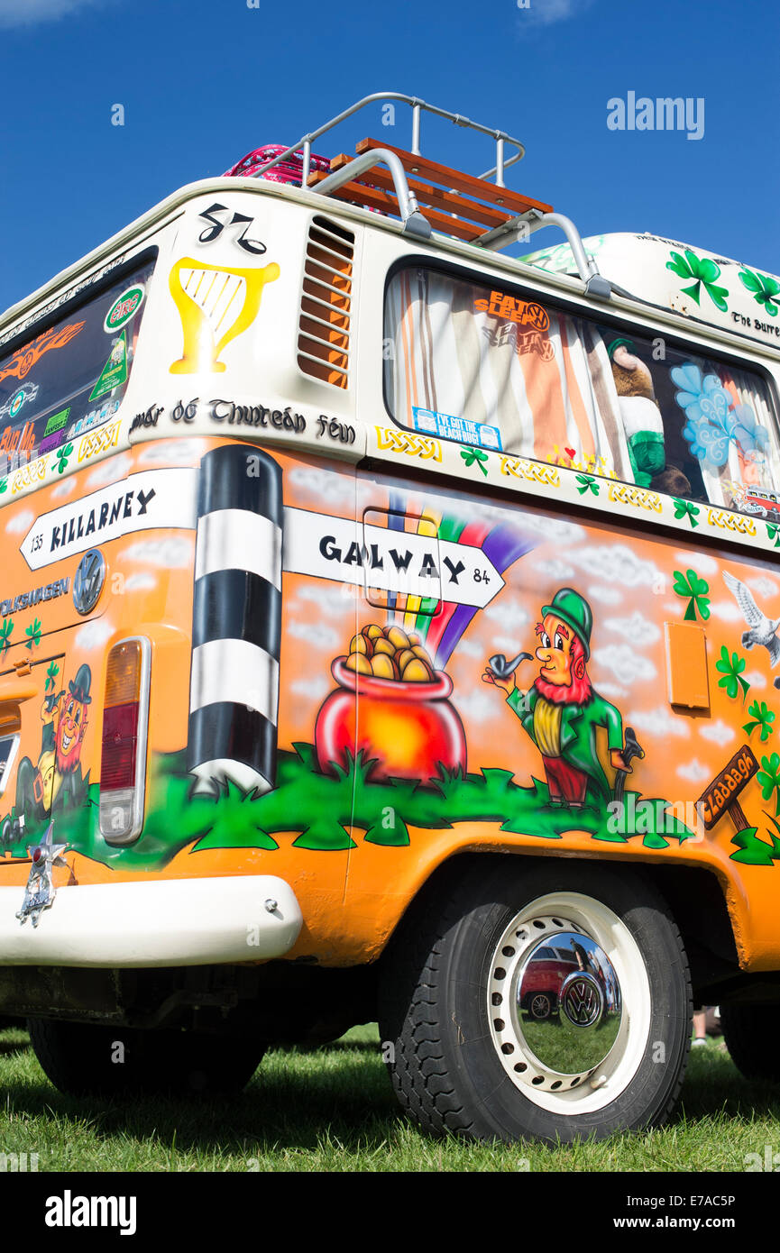 Irish themed painted VW Volkswagen camper van at a VW show. England ...