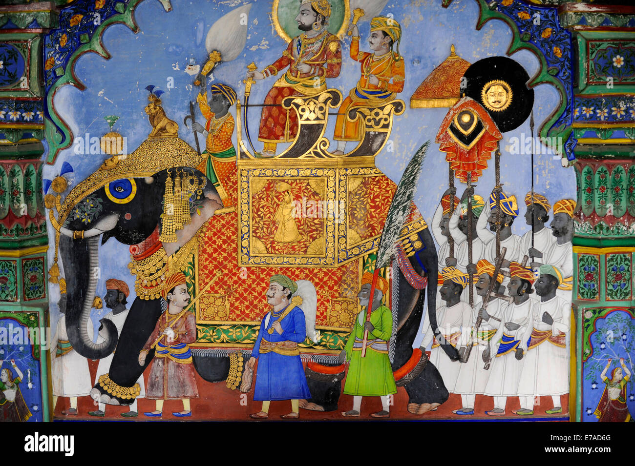 A fine example of mIniature wall painting in the Juna Mahal Palace in ...