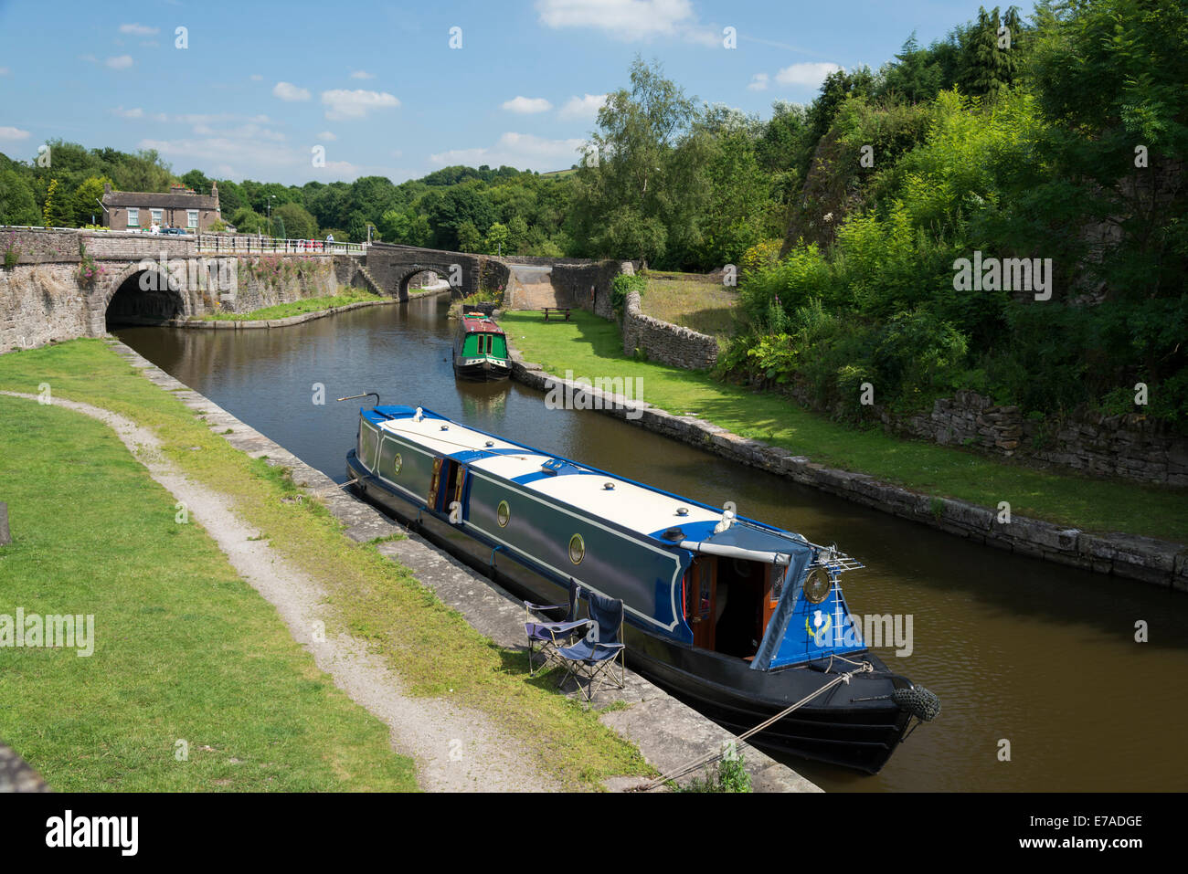 Canal barges on the Peak Forest Canal at Whaley Bridge Derbyshire Peak ...