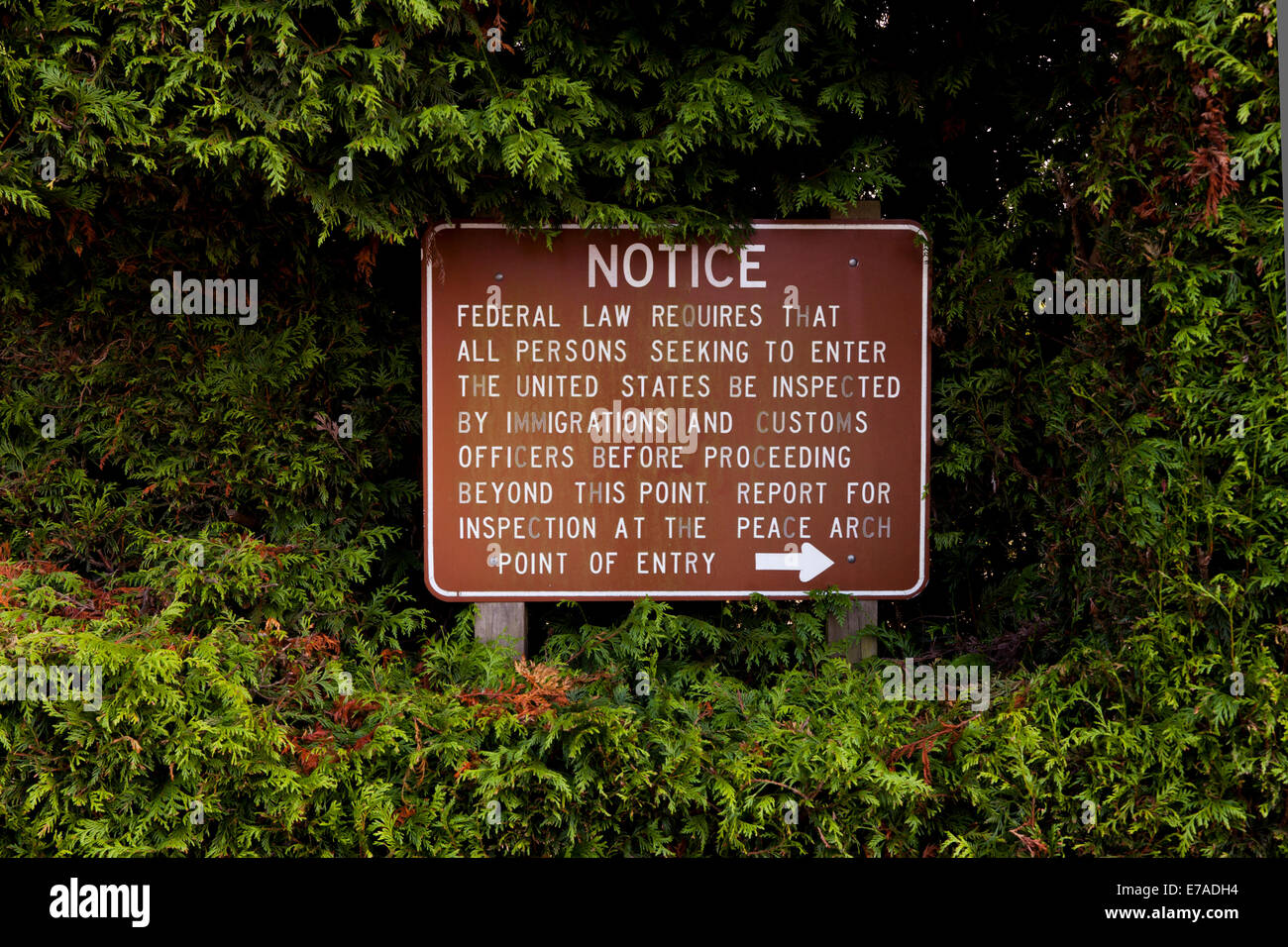 Immigration notice at American Canadian Border in Blaine Washington USA ...