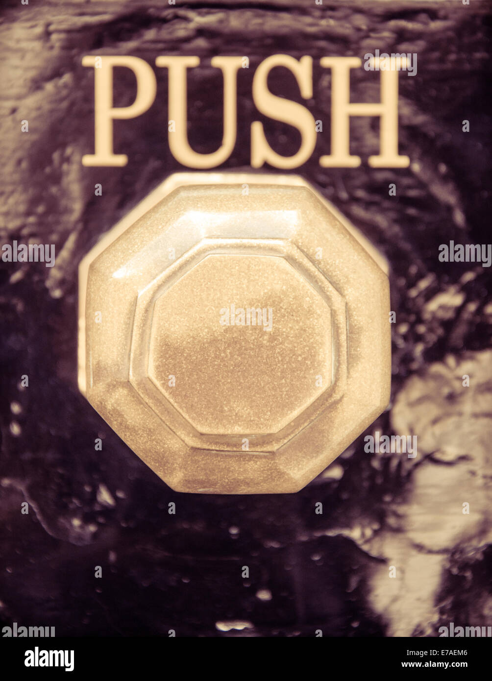 Detail of old vintage knob and push sign in UK Stock Photo - Alamy