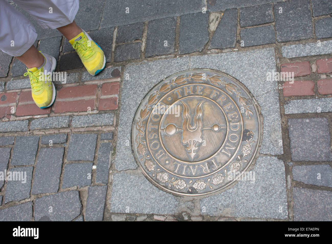 Massachusetts, Boston. Freedom Trail marker in front of The Old State ...