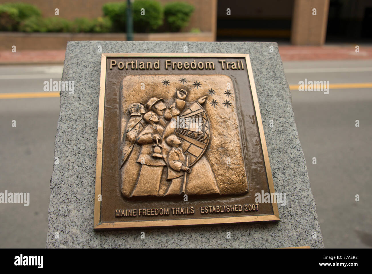 Maine, Portland. Historic Portland Freedom Trail markers that recognize ...
