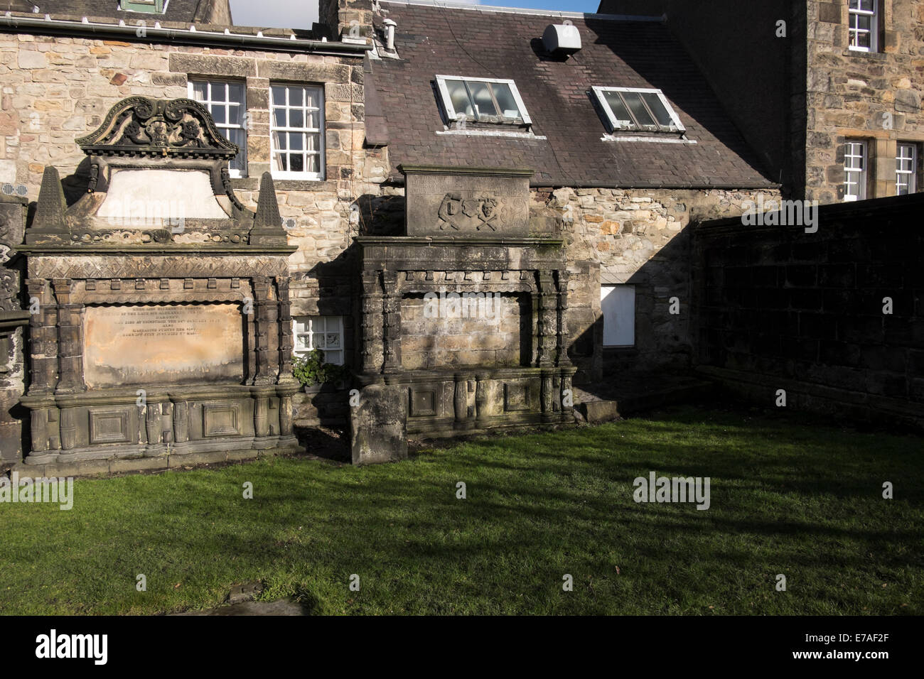 Monuments on the east wall. Greyfriars Kirkyard is the graveyard ...