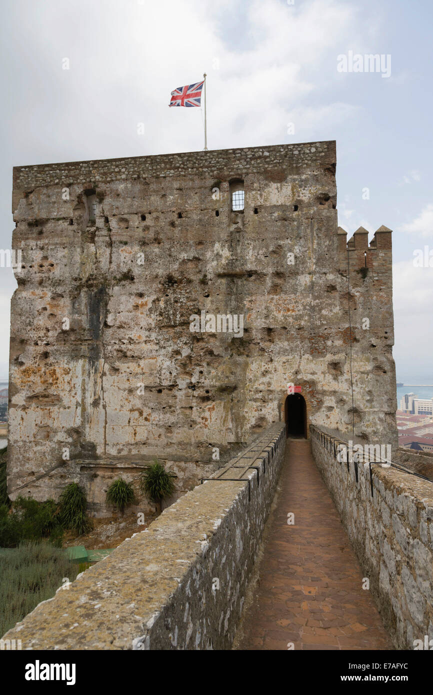 The Tower of Homage of The Moorish Castle with flying Union Flag, Upper ...