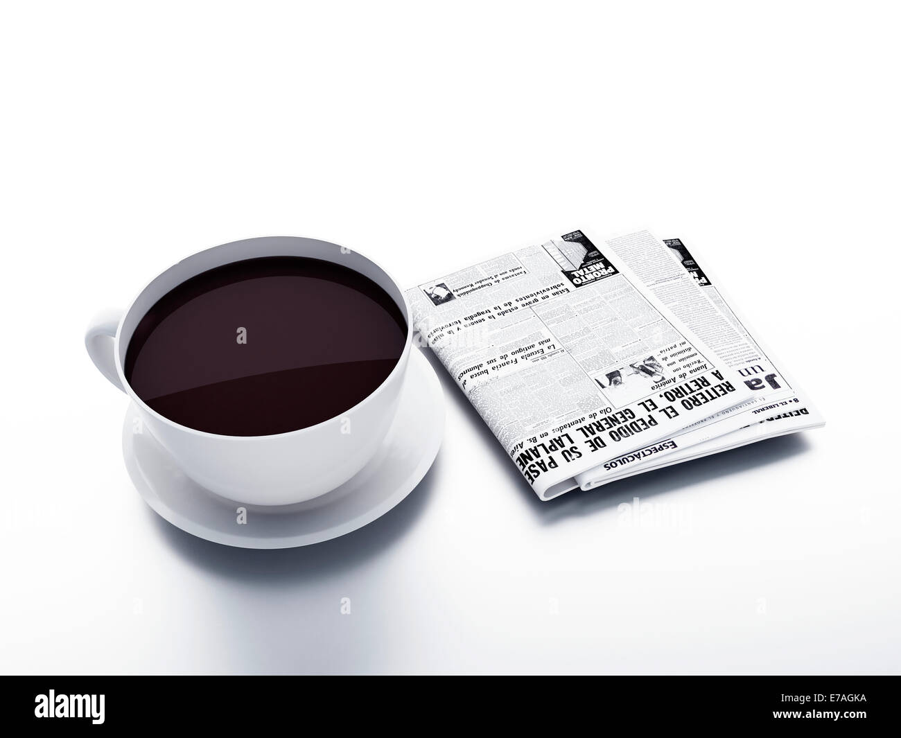 newspaper and cup of coffee. Morning news concept on white background ...