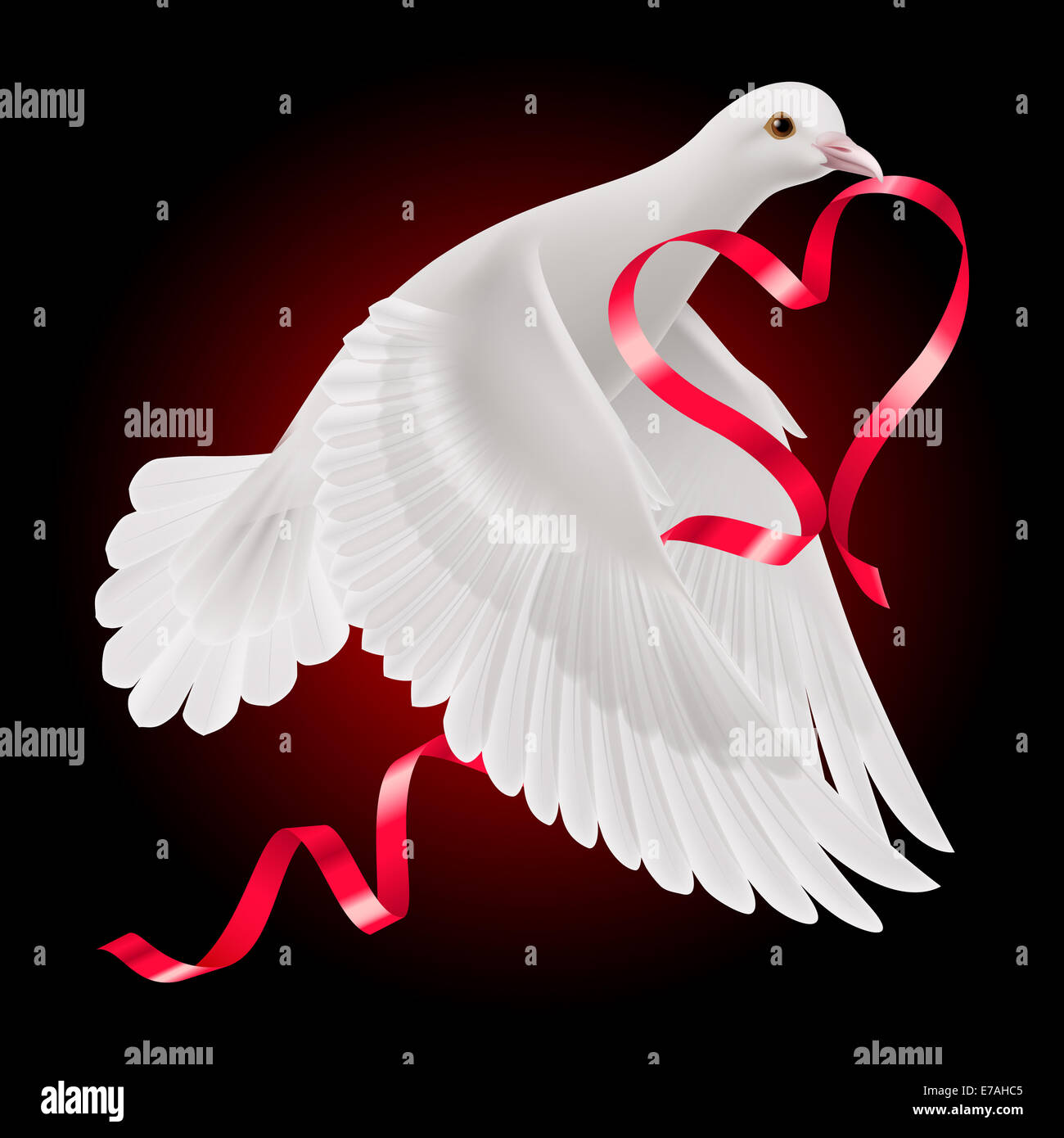 White dove with red ribbon on the dark background Stock Photo - Alamy