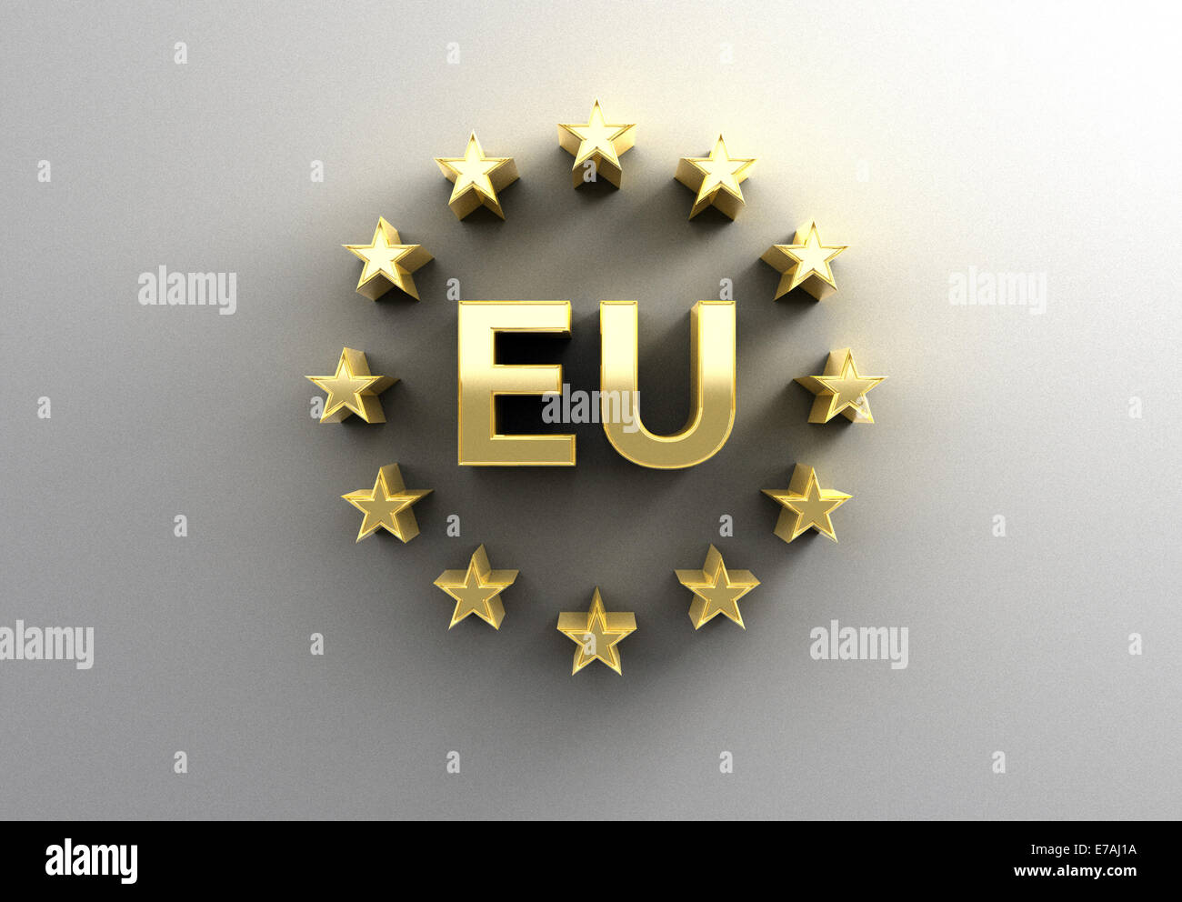 EU sign with stars - gold 3D quality render on the wall background with ...
