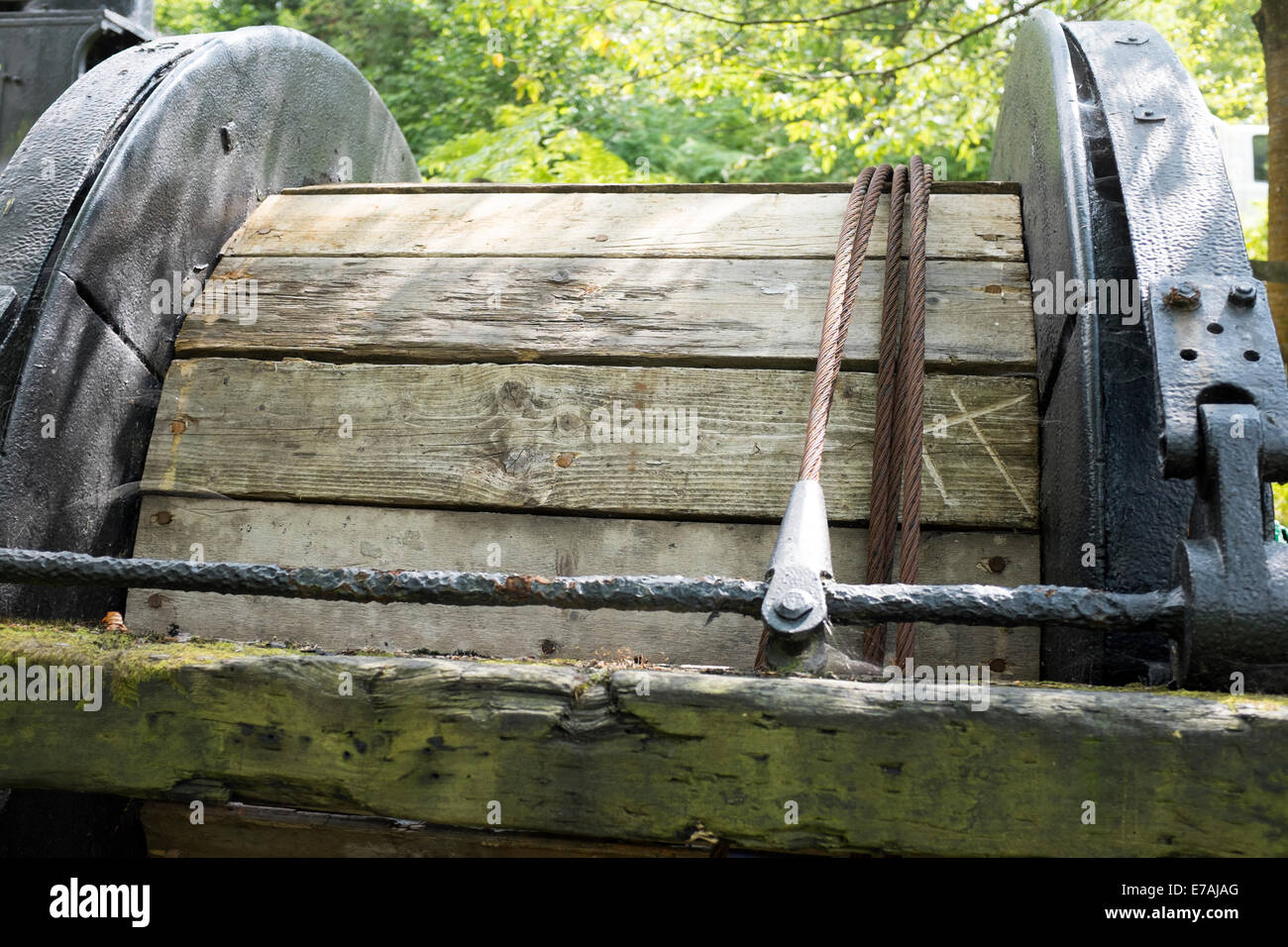 Old Colliery Mining Wheel Shaft Cable Drum Wood Stock Photo - Alamy