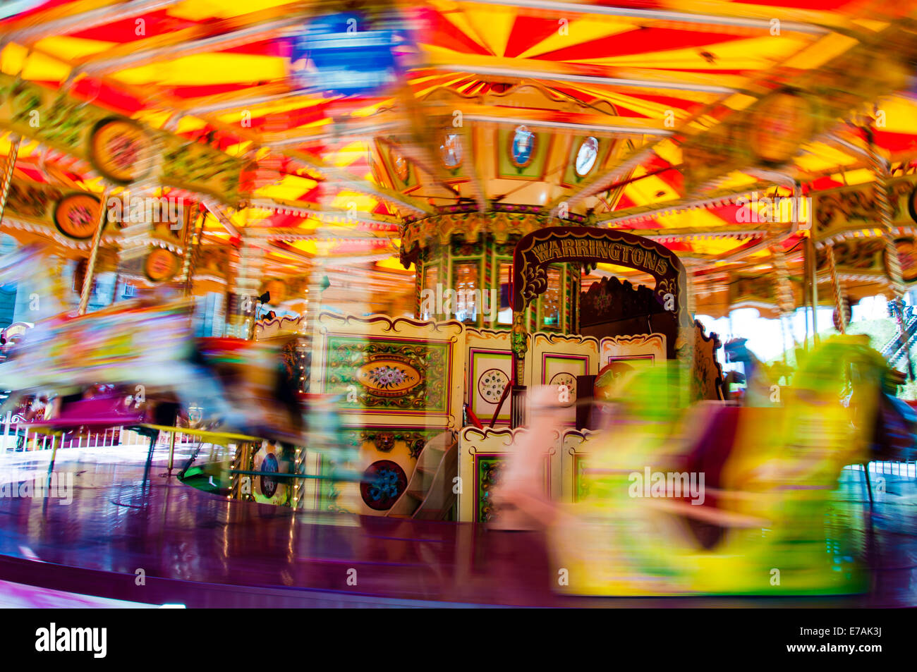 View of Carousel with horses on a carnival Merry Go Round Stock Photo ...