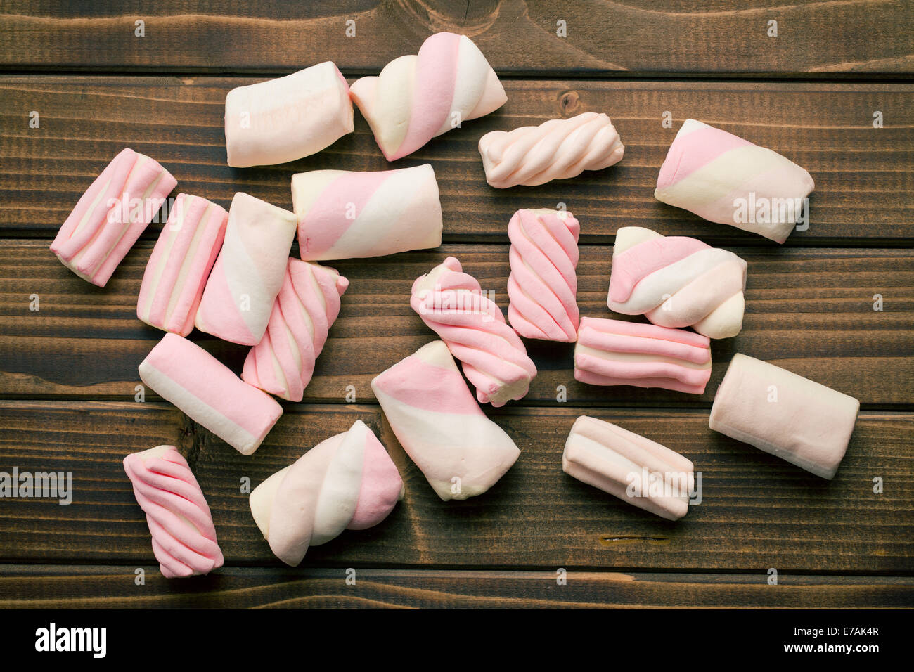 top view of sweet marshmallow on wooden table Stock Photo - Alamy