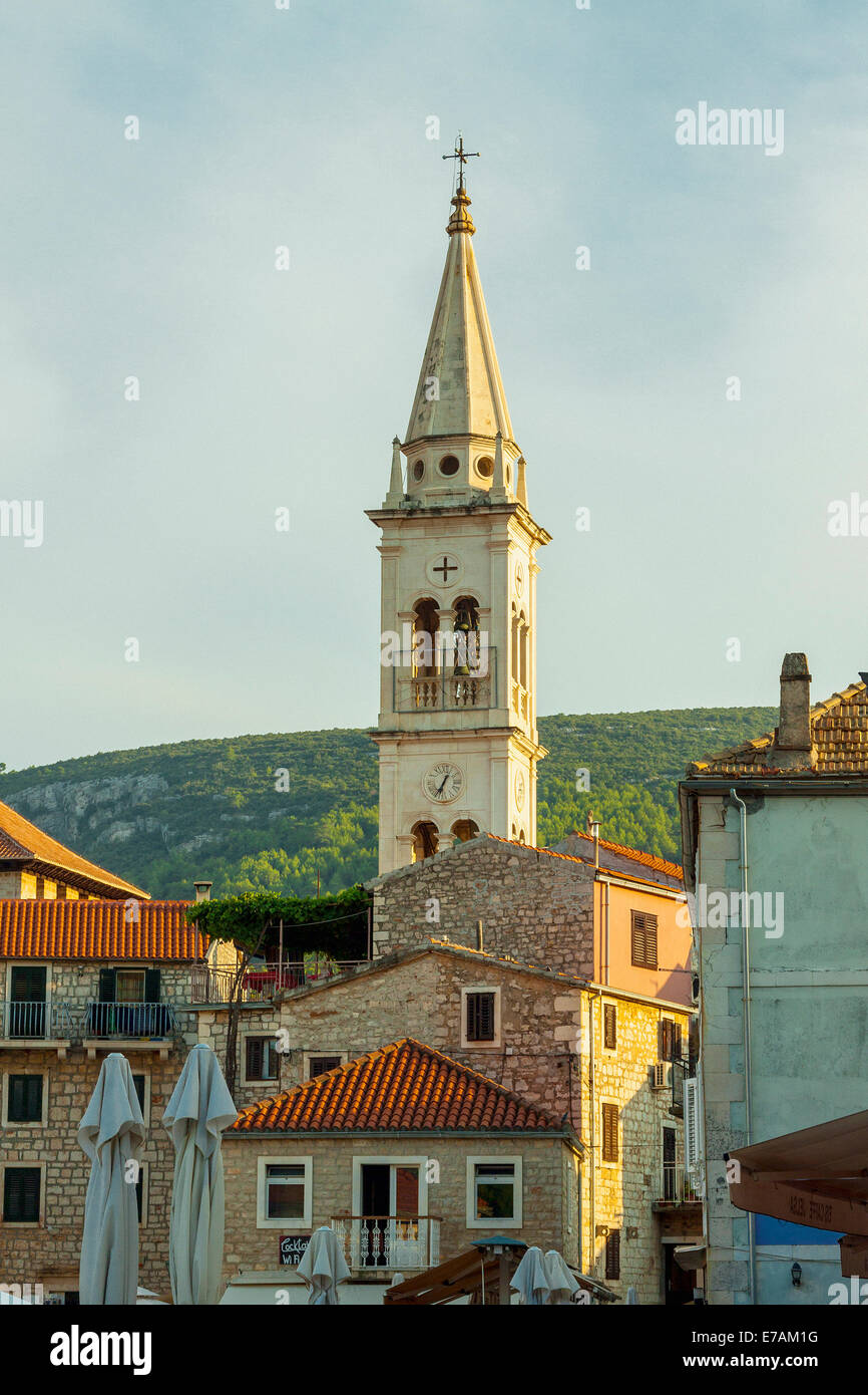 Belfry of St Mary's church in Jelsa, Hvar island, Croatia Stock Photo ...