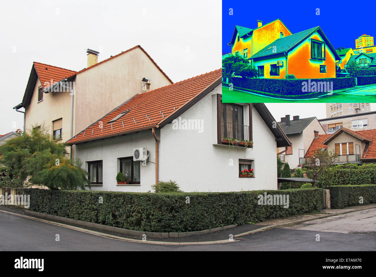 Infrared thermovision image showing lack of thermal insulation on House ...