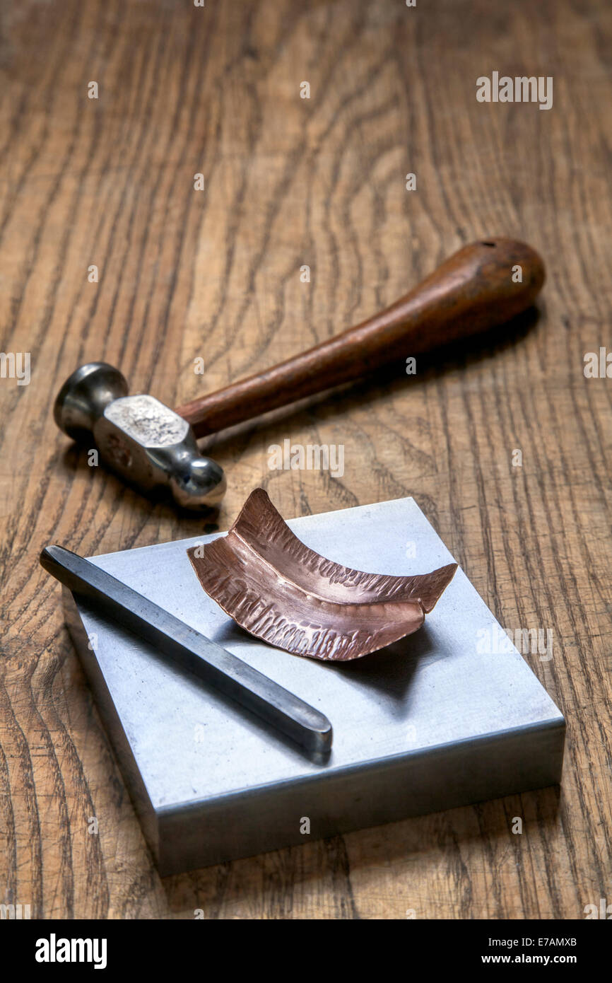 Metal chasing tools and copper chased work Stock Photo - Alamy