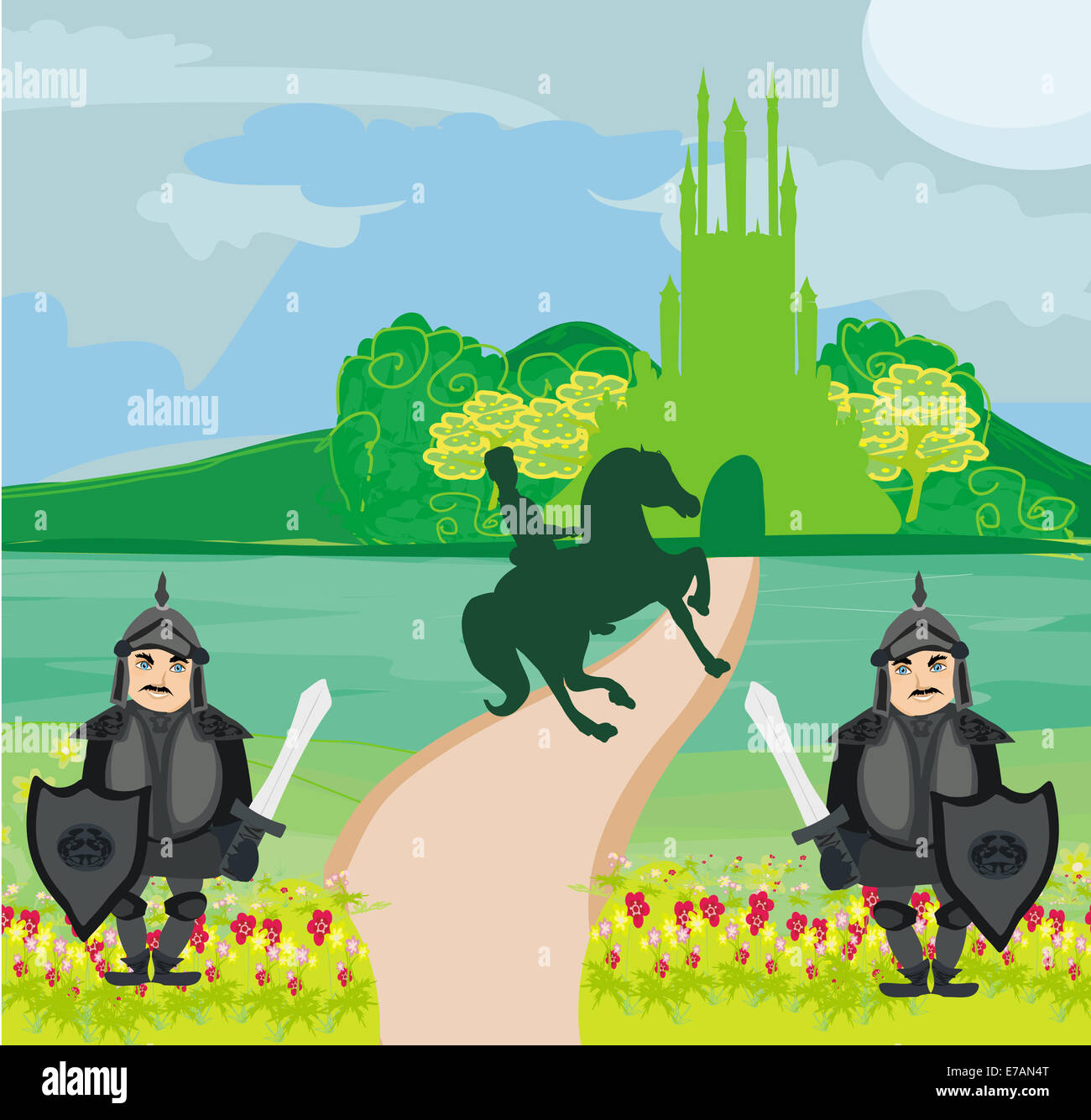 Prince Riding Horse Castle Landscape Bridge High Resolution Stock ...