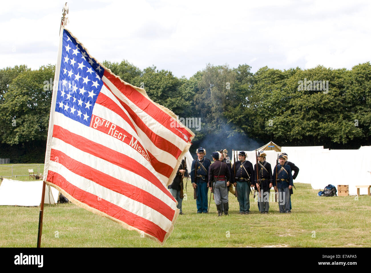 Union Soldiers on the battlefield of a American Civil war reenactment ...