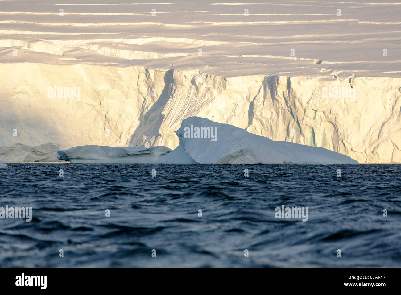Glacier in sunlight and a floating iceberg in shadow in Marguerite Bay ...