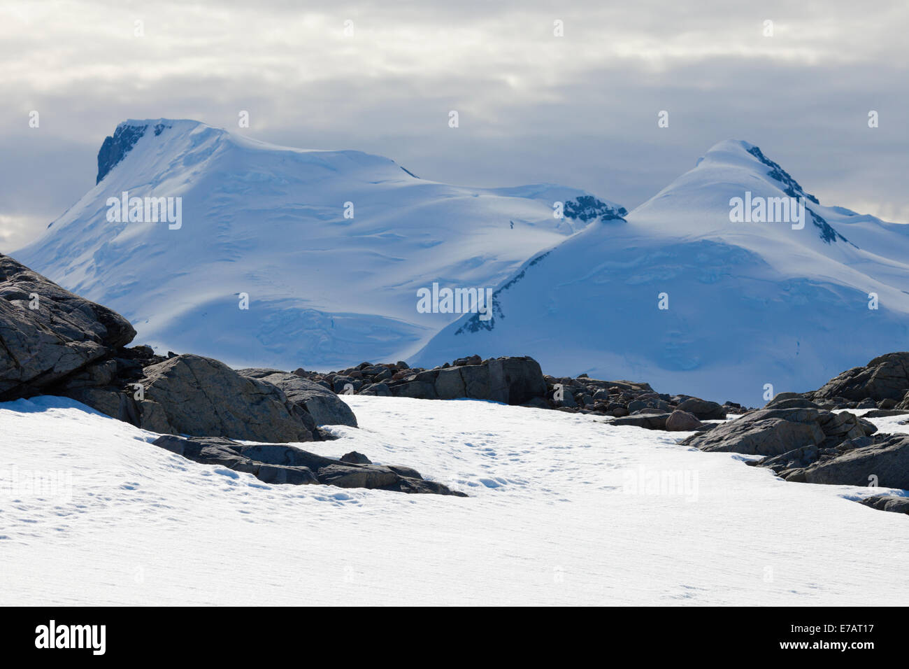 Mountain peaks on the Antarctic peninsula, near Stonington Island ...