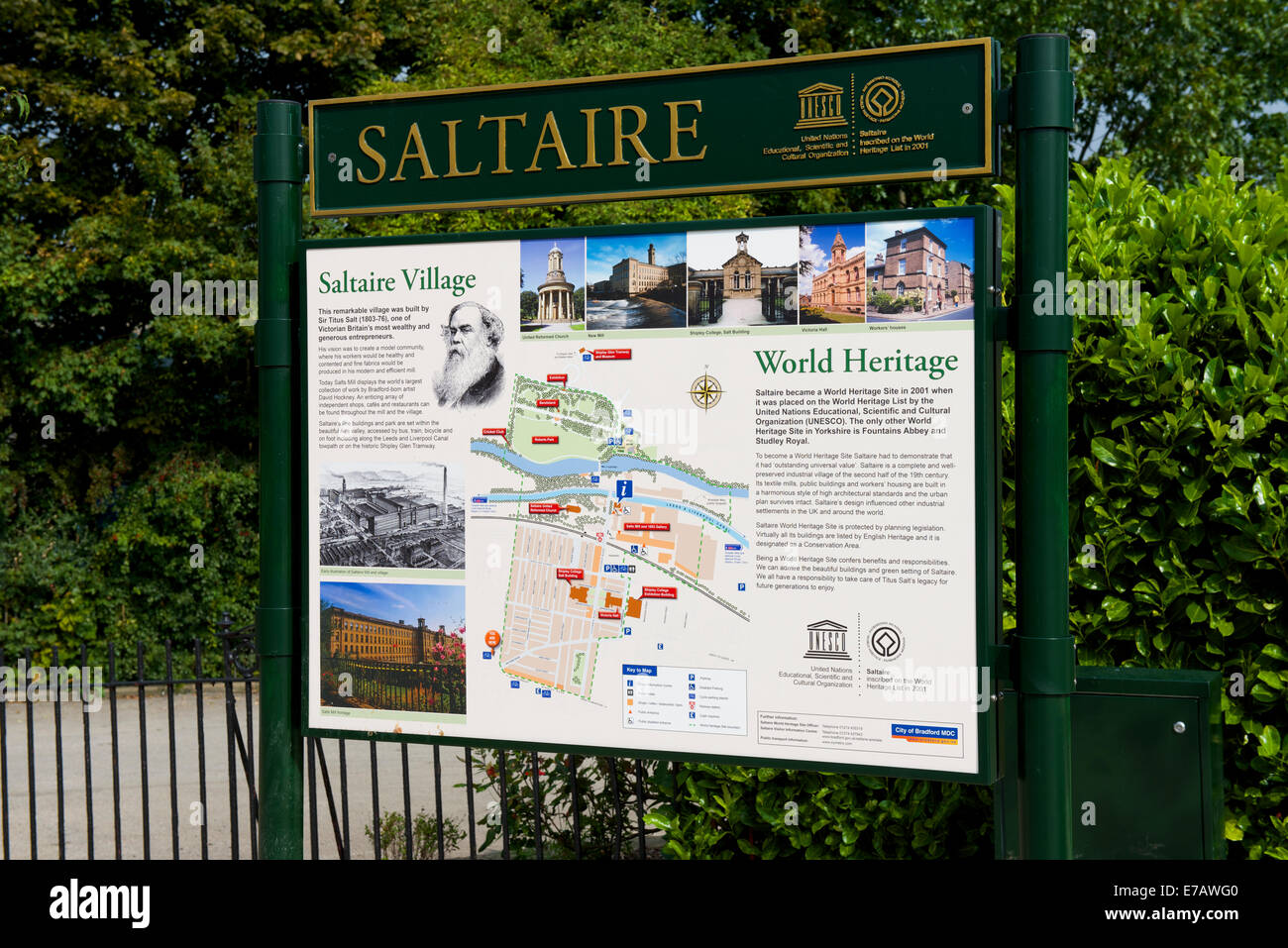 Information panel about the World Heritage site of Saltaire, West ...
