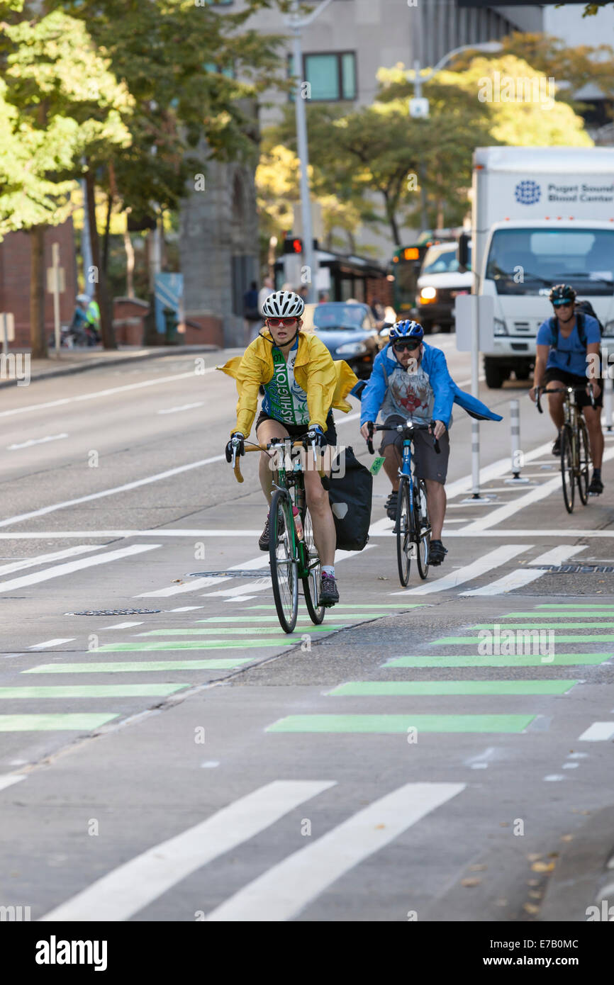 Seattle, Washington, USA. 11th Sep, 2014. Group of cyclists on Second ...
