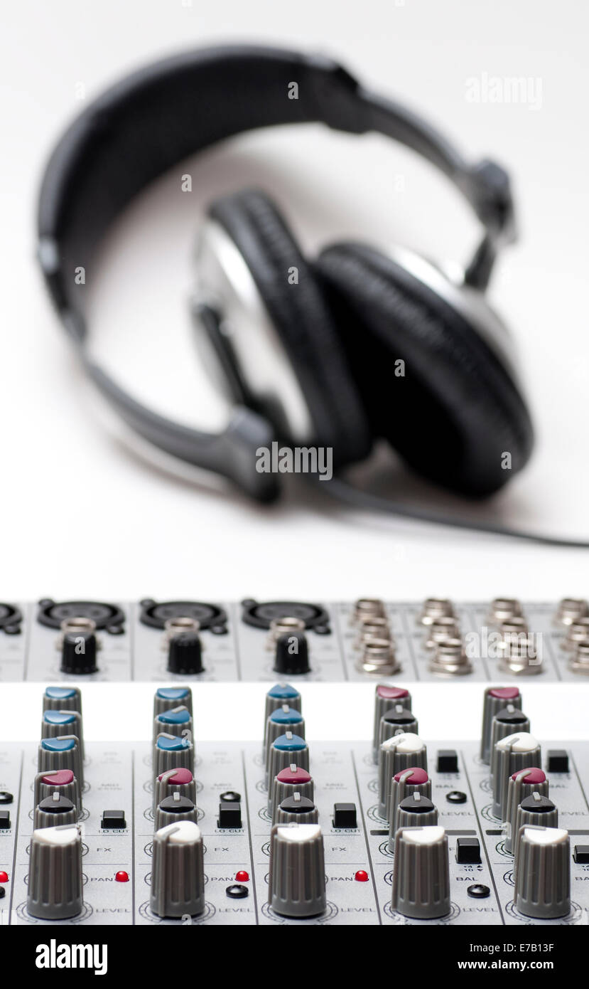 Mixer and headphone, sound editing, recording equipments Stock Photo ...