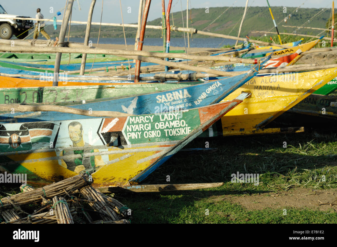 Bows of boats on shore of Lake Victoria, Kenya Stock Photo - Alamy