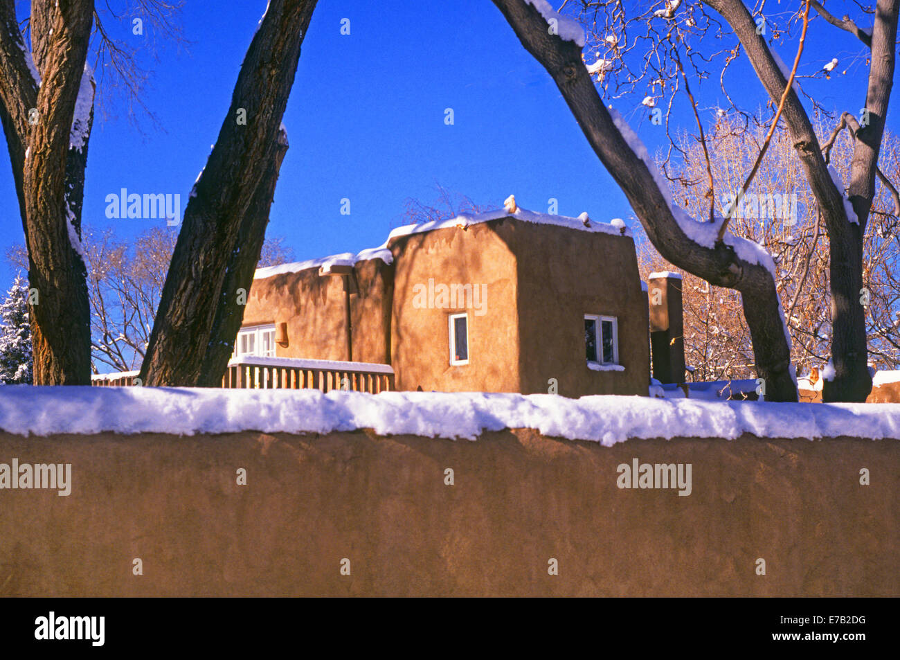 A large adobe compound in the historic district along Palace Avenue ...