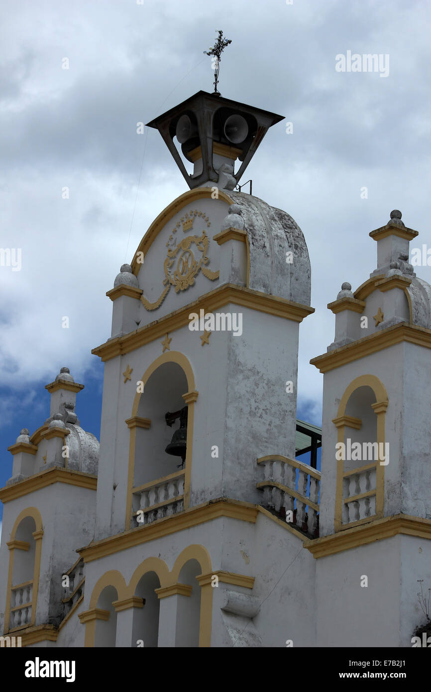 A white Catholic Church in the town square in Quiroga, Ecuador Stock ...
