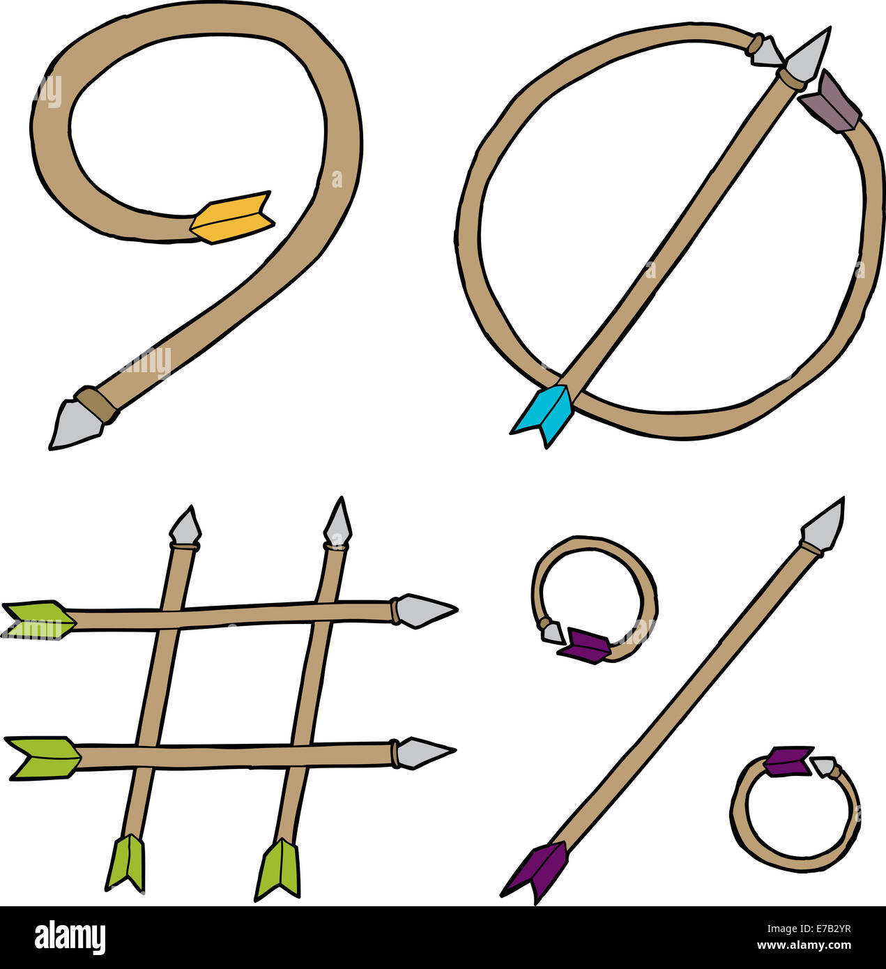 Arrow shaped number nine, zero, pound sign and percentage symbol Stock ...