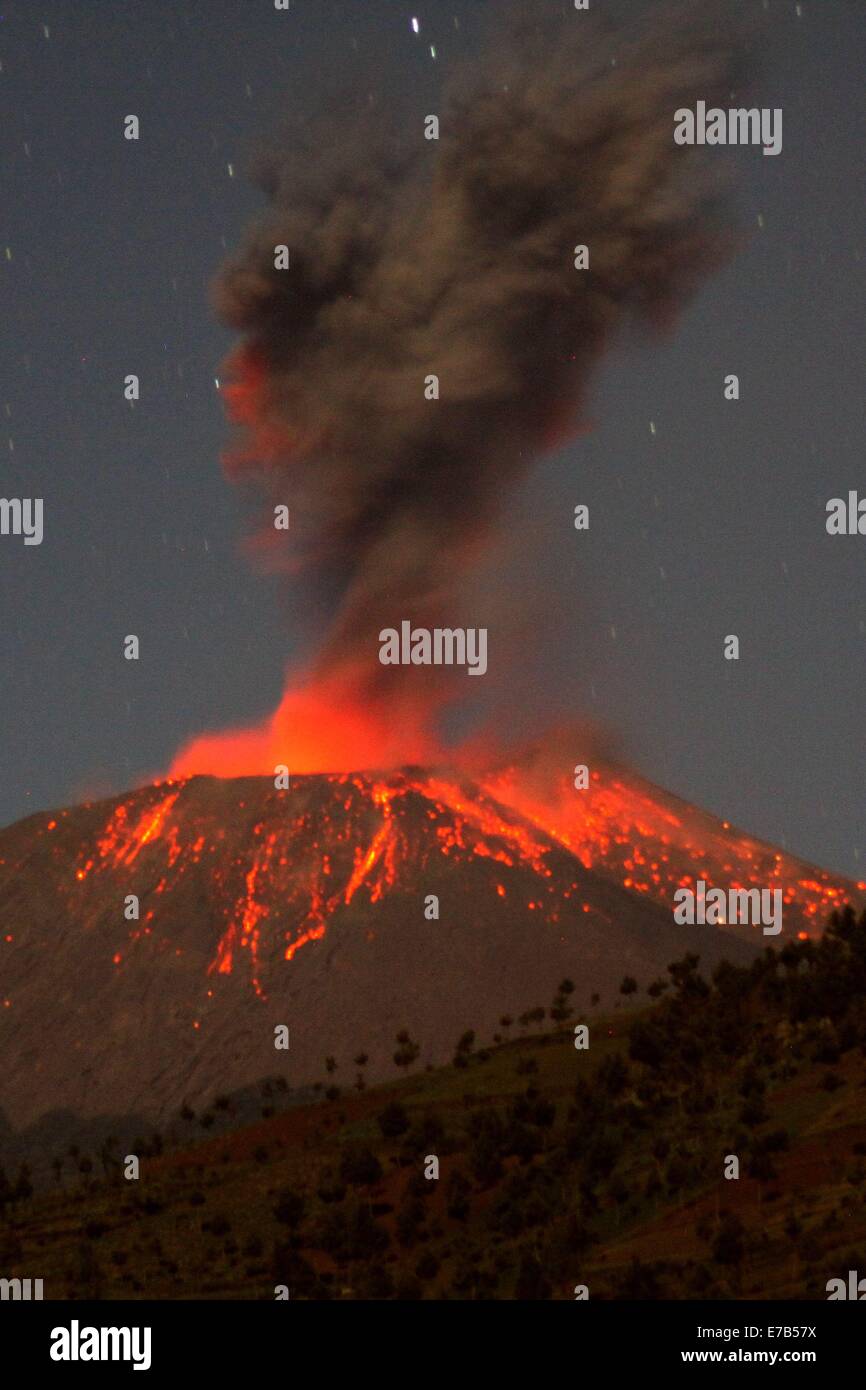 Jakarta, Indonesia. 11th Sep, 2014. Hot lava explodes from the crater ...