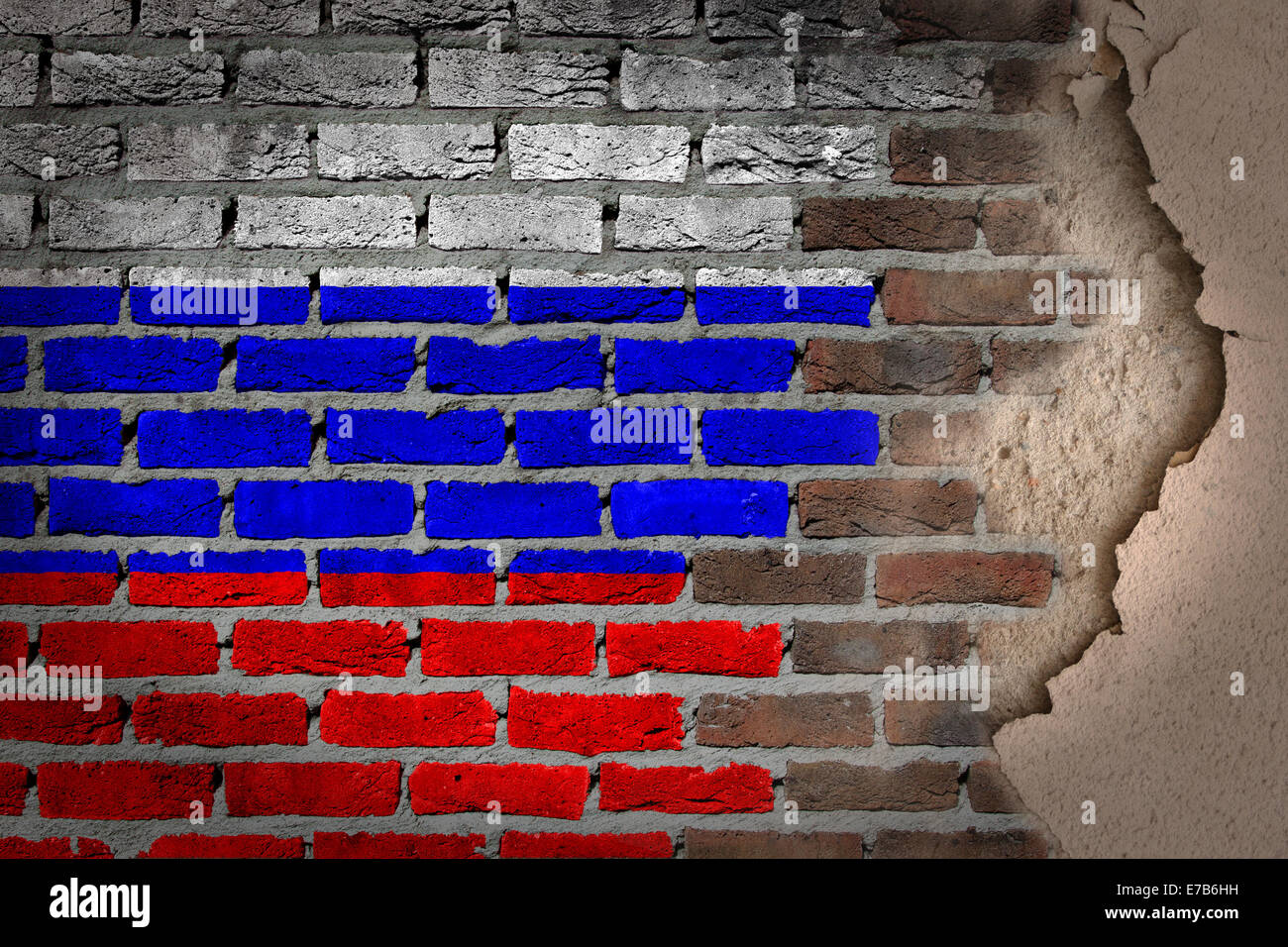 Dark brick wall texture with plaster - flag painted on wall - Russia ...