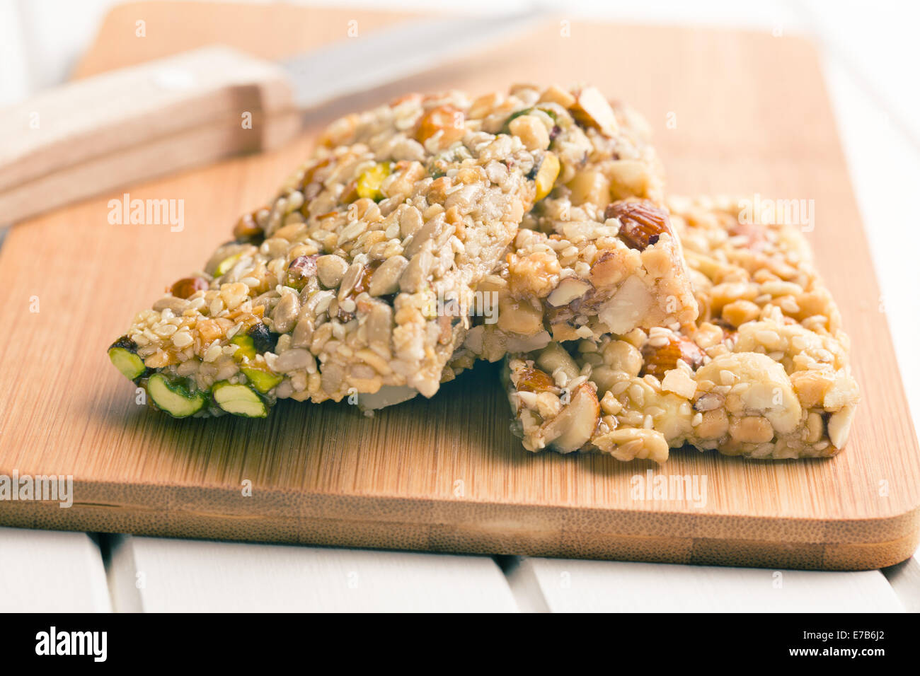 tasty nut bar on table Stock Photo - Alamy