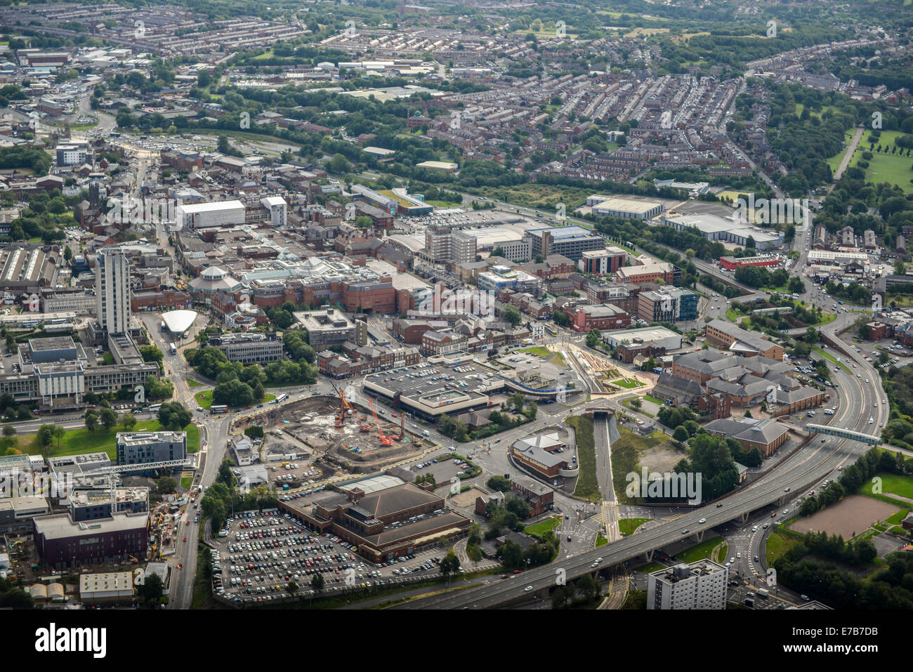 An aerial view of the centre of Oldham, Greater Manchester Stock Photo ...