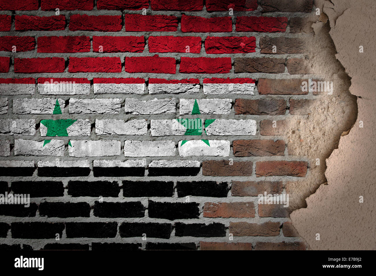 Dark brick wall texture with plaster - flag painted on wall - Syria ...