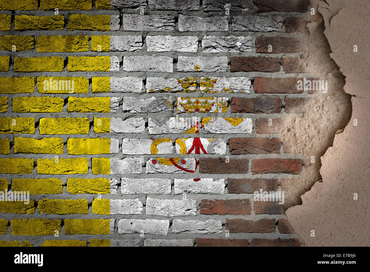 Dark brick wall texture with plaster - flag painted on wall - Vatican ...