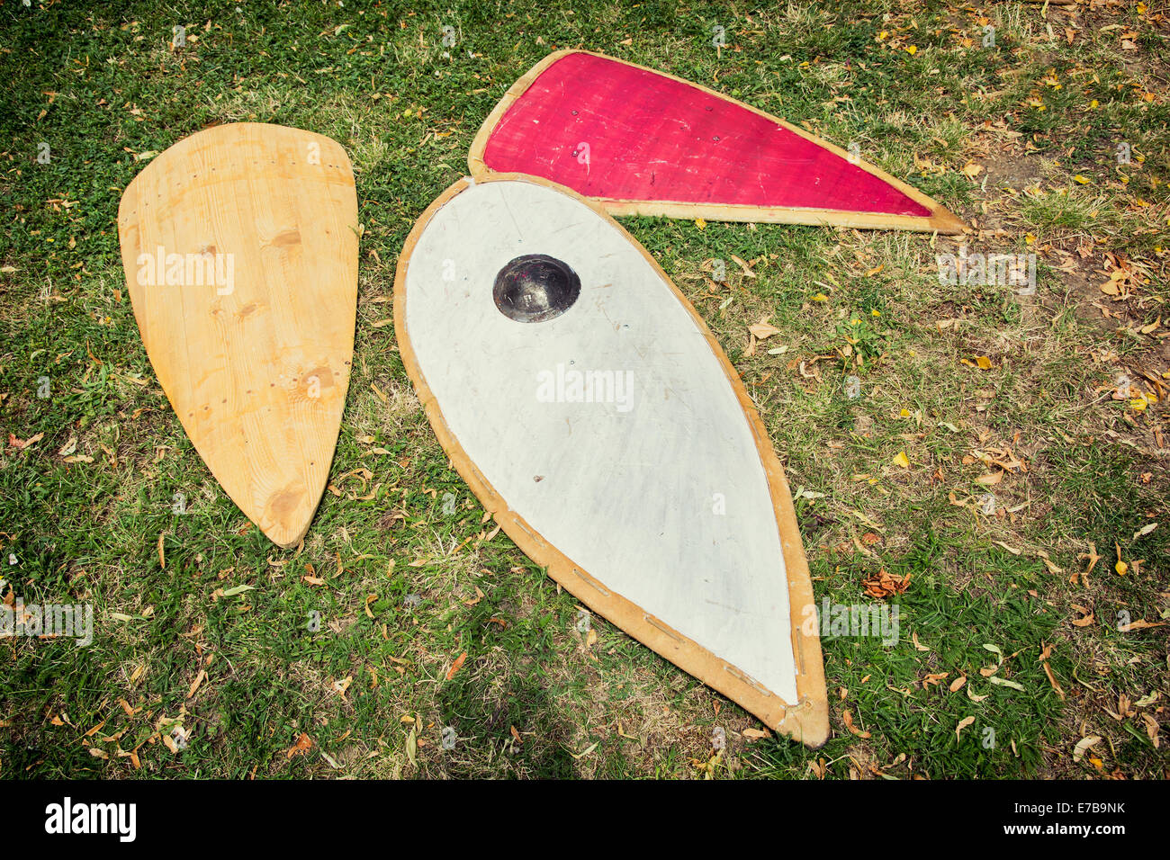 Collection of old medieval shields Stock Photo - Alamy