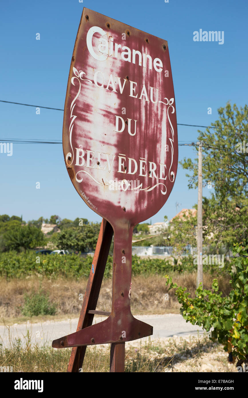 Traditional vineyard sign outside the village of Cairanne in The ...
