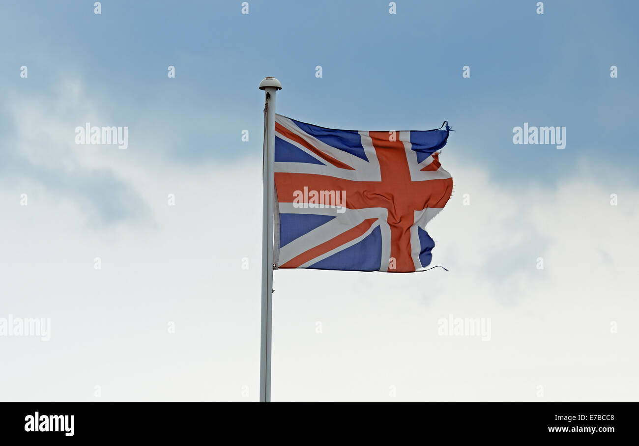 Torn Union Jack flag, Shingle Street, Suffolk, UK Stock Photo - Alamy