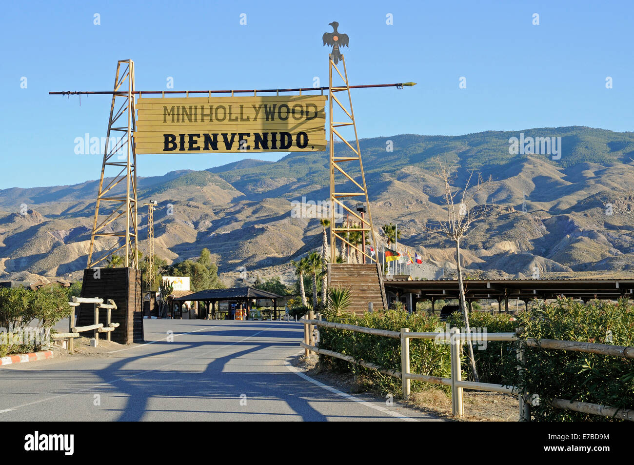 Mini-Hollywood welcome sign, western town, Parque Oasys, Tabernas Stock ...