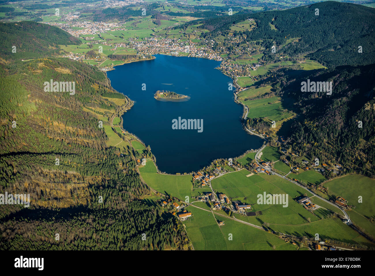 Aerial view, Lake Schliersee, Upper Bavaria, Bavaria, Germany Stock ...