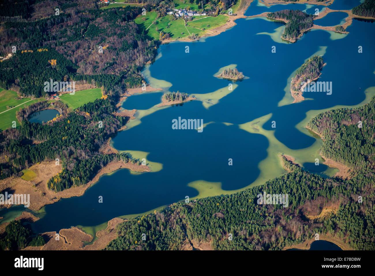 Aerial view, Osterseen lakes, Upper Bavaria, Bavaria, Germany Stock ...