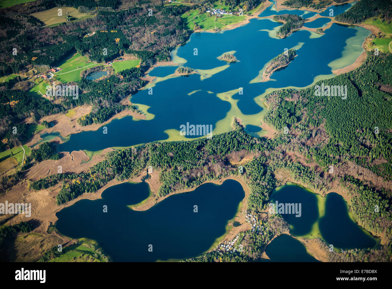 Aerial view, Osterseen lakes, Upper Bavaria, Bavaria, Germany Stock ...