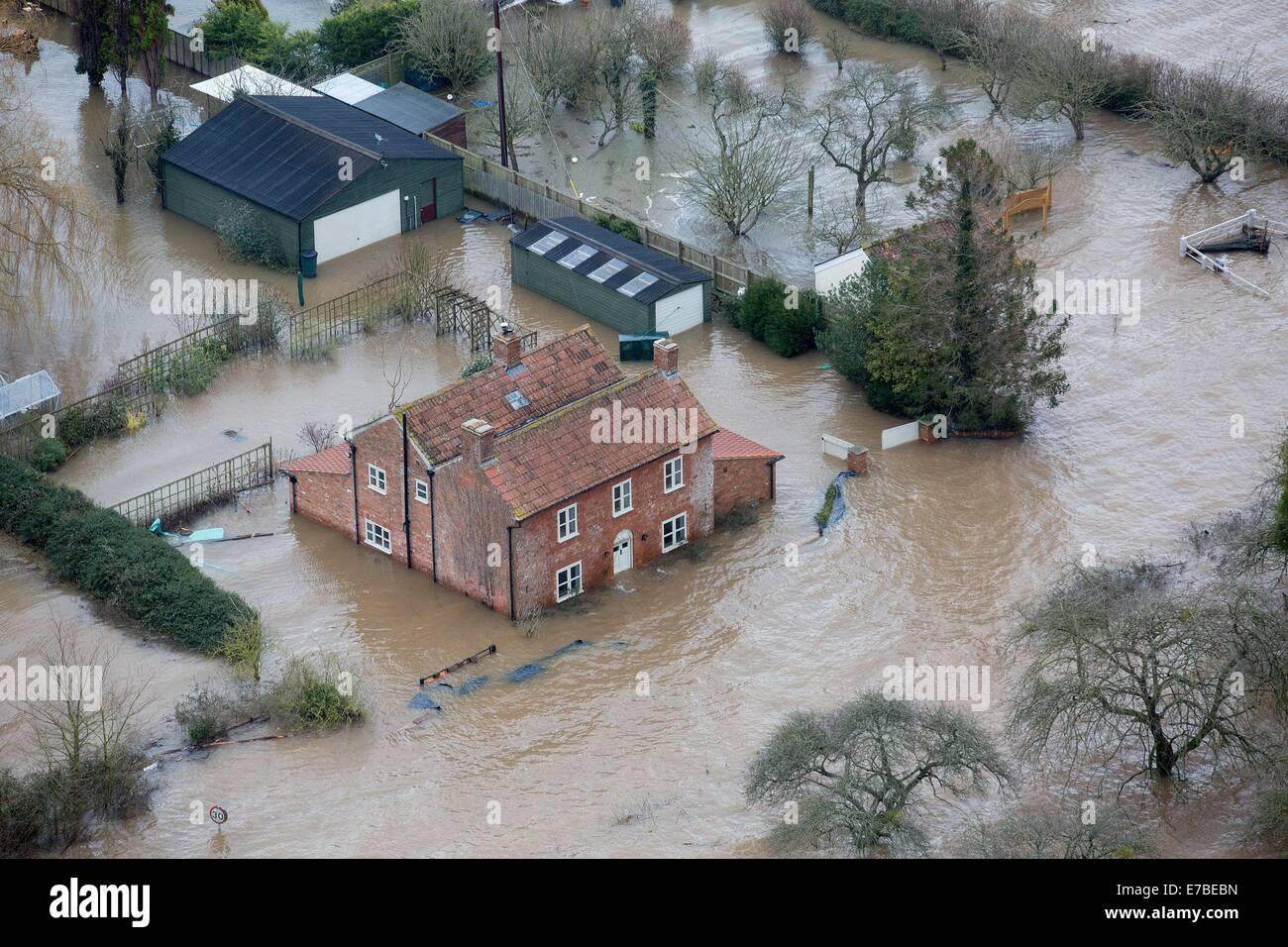 Aerial views of Burrowbridge on the flooded Somerset Levels Stock Photo ...
