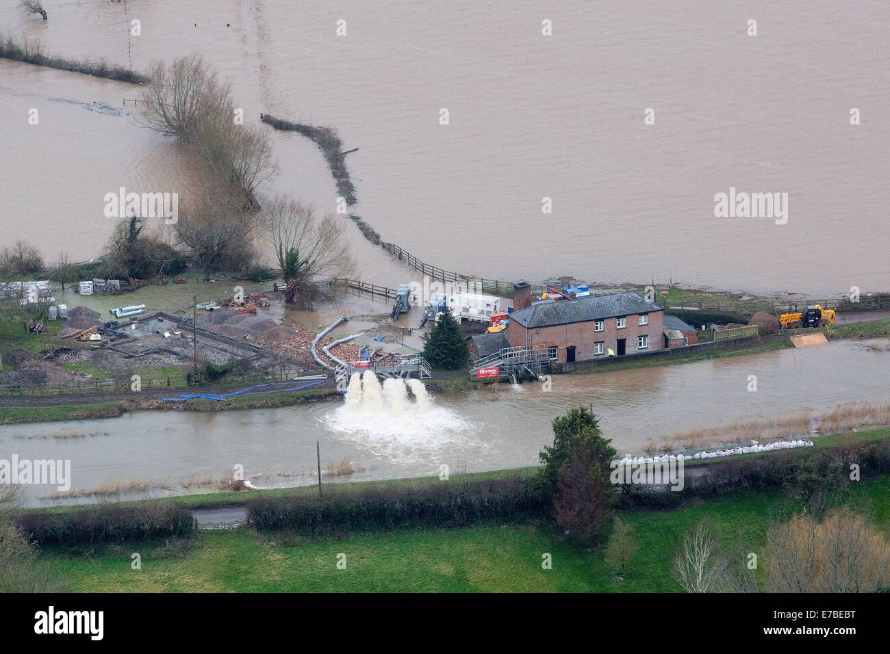 Aerial views of Burrowbridge on the flooded Somerset Levels Stock Photo ...