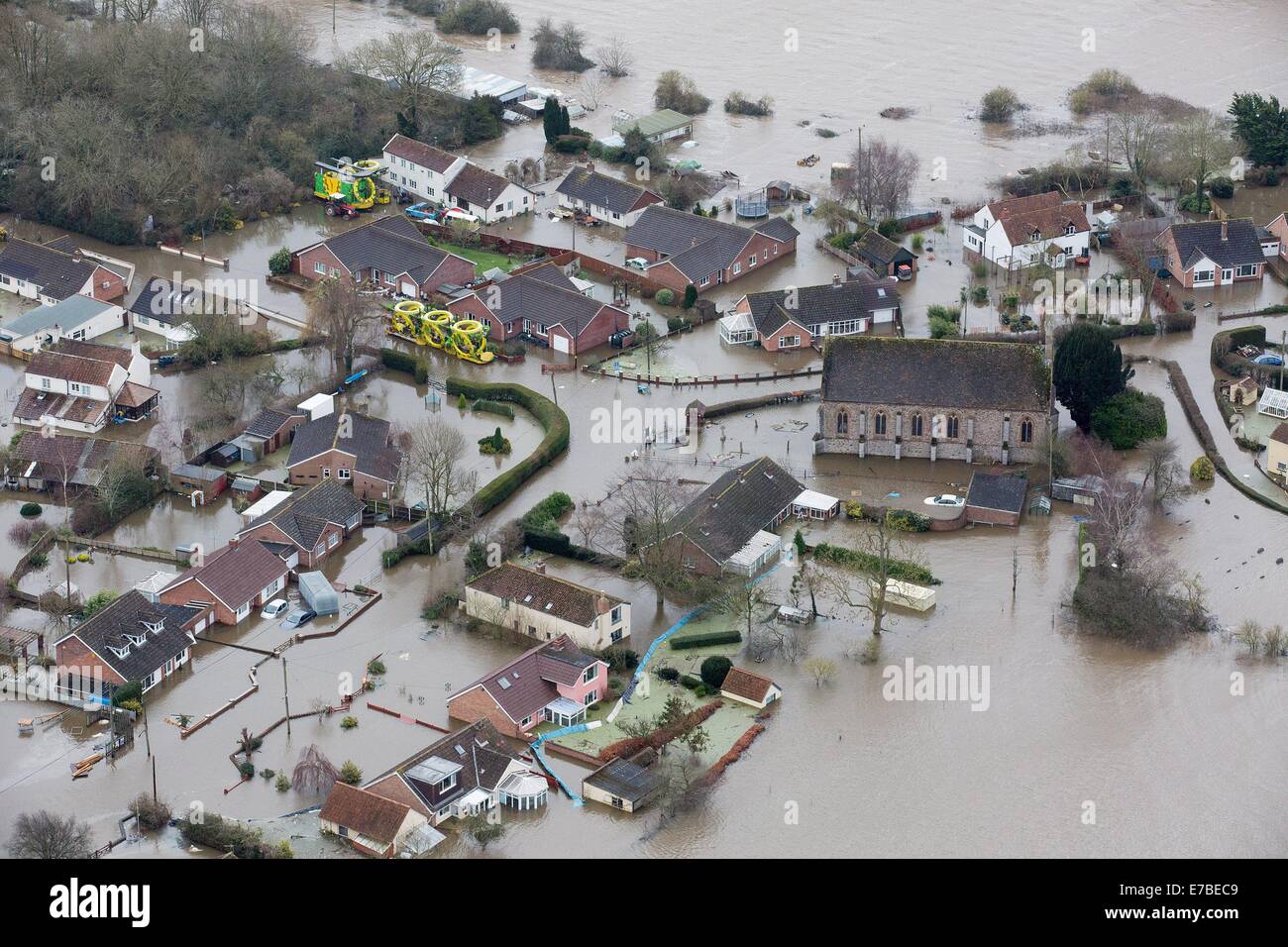 The flooded village of Moorland, Somerset. Where all but a handful of ...