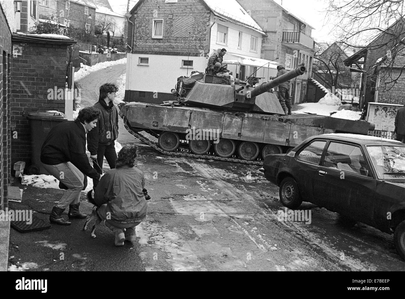 NATO exercises in Germany, US Army M 1 tank in a village (January 1985 ...