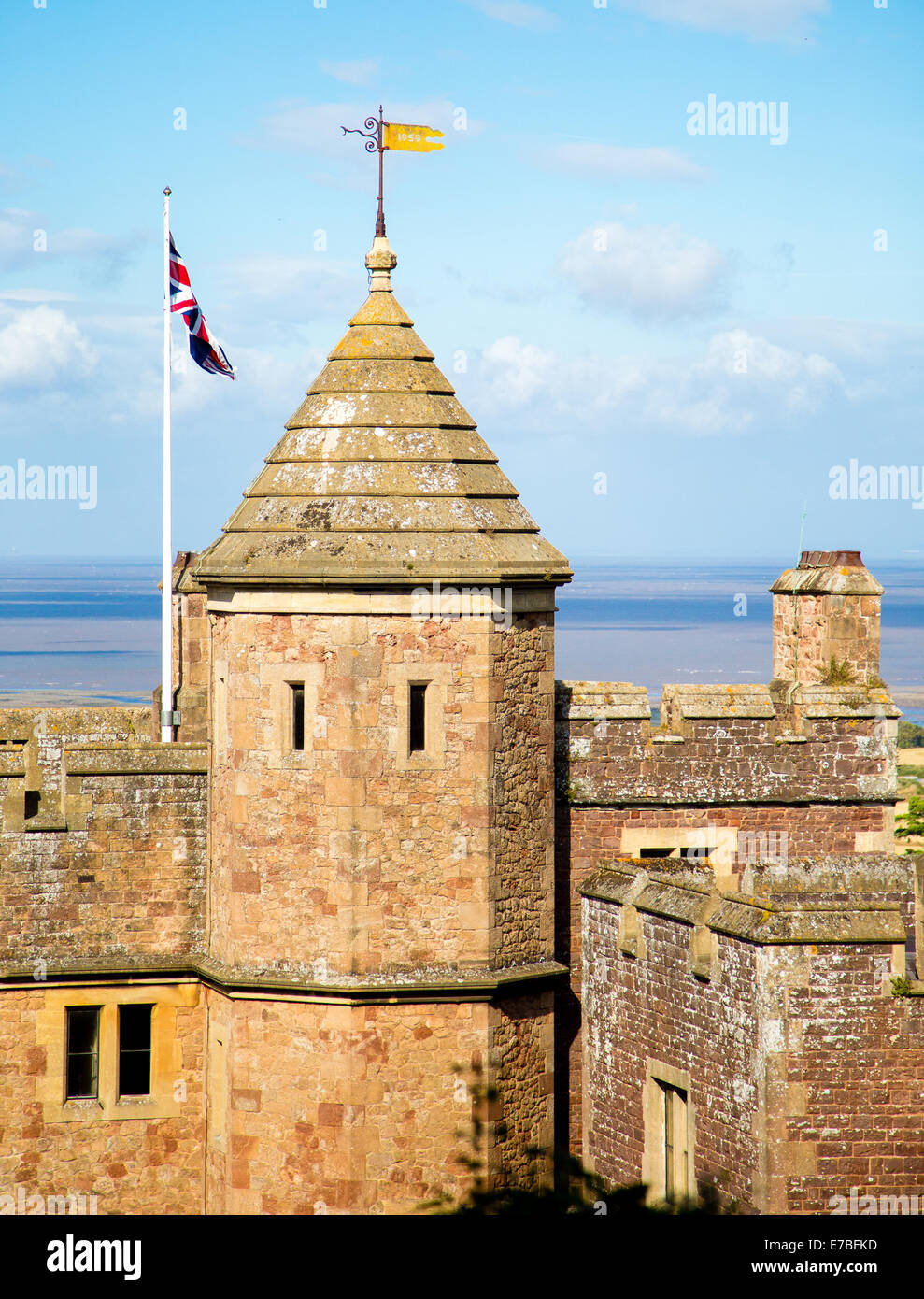 Turret and battlements of Dunster Castle in Somerset UK with the ...
